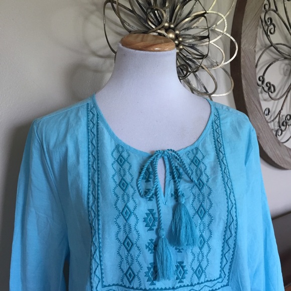 Studio Works | Tops | Nwt Studio Works Size Xl Blue Peasant Blouse Top ...